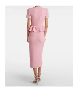 SELF-PORTRAIT Waffle-knit Peplum Midi Dress