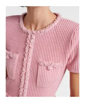 SELF-PORTRAIT Waffle-knit Peplum Midi Dress