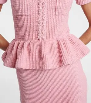 SELF-PORTRAIT Waffle-knit Peplum Midi Dress