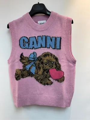 GANNI Puppy Print Knit Vest - Pink