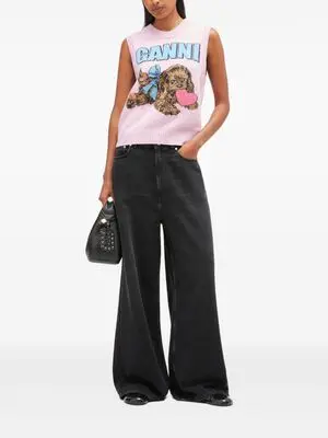 GANNI Puppy Print Knit Vest - Pink