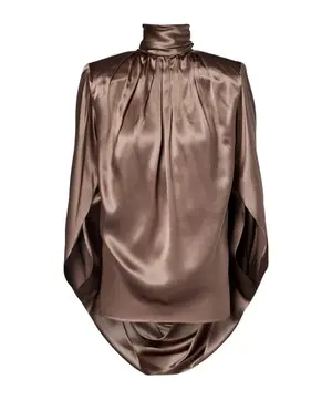 MUGLER Draped Silk-blend Satin Top - Brown