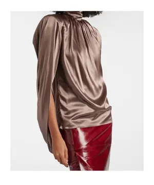 MUGLER Draped Silk-blend Satin Top