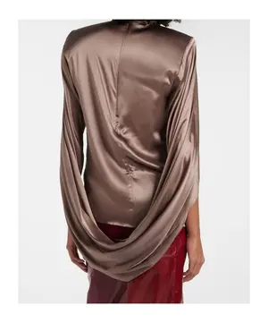 MUGLER Draped Silk-blend Satin Top