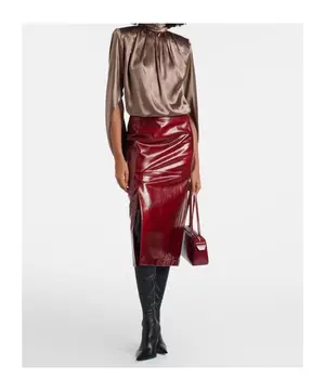 MUGLER Draped Silk-blend Satin Top