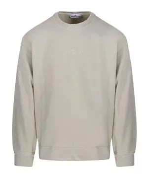 Stone Island Crewneck Sweatshirt With Embroidered Logo - Plaster