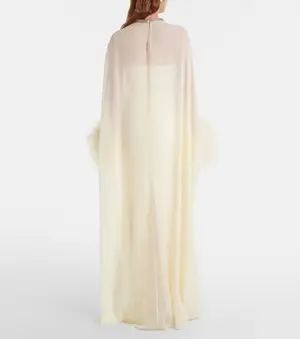 Roland Mouret Feather-trimmed Caped Silk Chiffon Gown