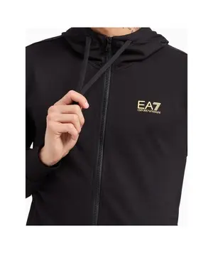 EA7 Logo Detail Full Zip Hoodie - Black