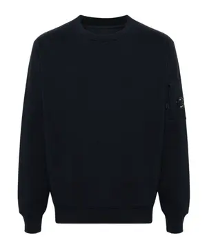 C.P. COMPANY Diagonal Raised Fleece Crewneck Lens Sweatshirt - Black