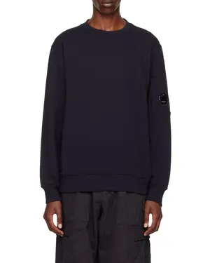 C.P. COMPANY Diagonal Raised Fleece Crewneck Lens Sweatshirt - Black