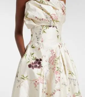 Erdem Draped Floral Satin Cocktail Dress