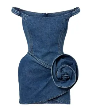 Magda Butrym Off-shoulder Floral Appliqué Denim Mini Dress - Blue