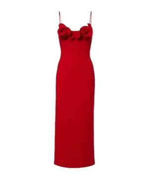 Magda Butrym Magda Butrym Floral Appliqué Wool-Blend Midi Dress Red