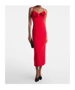 Magda Butrym Floral Appliqué Wool-blend Midi Dress - Red