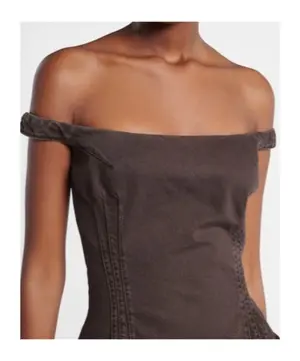 Magda Butrym Gathered Off-shoulder Denim Minidress