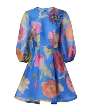 Carolina Herrera Floral Silk Organza Minidress - Blue