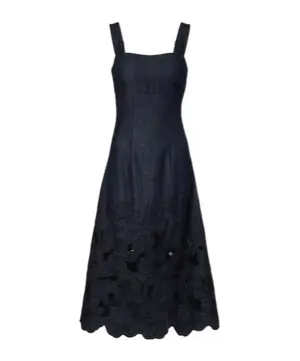 Veronica Beard Rosaura Floral Denim Midi Dress - Black