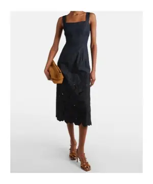 Veronica Beard Rosaura Floral Embroidered Denim Midi Dress - Black