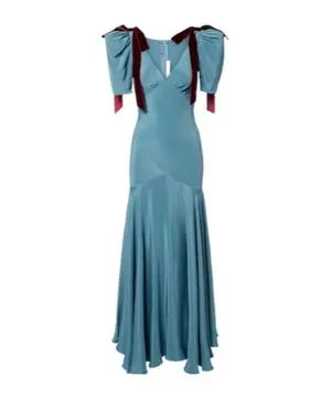 RODARTE Silk Crepe Gown With Velvet Bow Detail - Blue