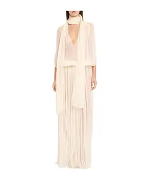 Blumarine Pleated Silk Chiffon Maxi Dress
