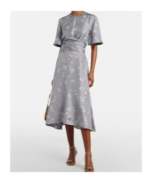 Altuzarra Kirsty Floral Draped Silk Midi Dress - Gray
