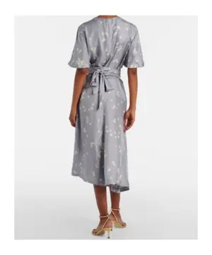 Altuzarra Kirsty Floral Draped Silk Midi Dress - Gray
