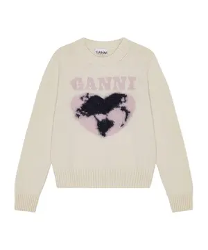 GANNI Sweater With Logo - Egret
