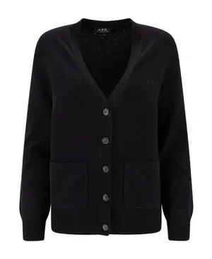A.p.c. V-neck Logo Embroidered Cardigan - Black