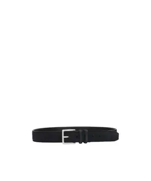 ORTIGNI Pebbled Logo-buckle Belt - Black