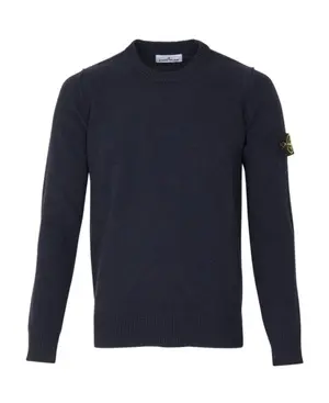 Stone Island Logo Patch Crewneck Knitted Jumper - Blue