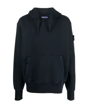 Stone Island Compass Patch Drawstring Hoodie - Blue