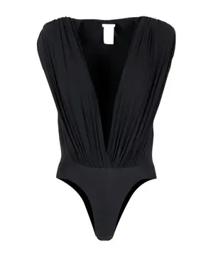 AMAZUIN Sleeveless V-neck Bodysuit With Padded Shoulders