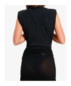 AMAZUIN Sleeveless V-neck Bodysuit With Padded Shoulders