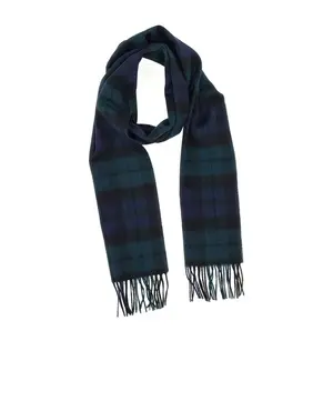 Barbour Checked Pattern Fringed Scarf - Black
