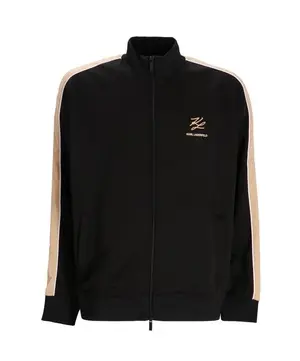 Karl Lagerfeld Zip-up Track Jacket With Stripe Detail - Black