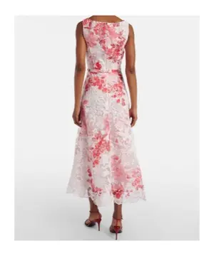 Monique Lhuillier Belted Floral Midi Dress