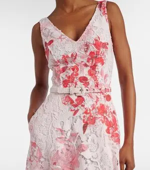 Monique Lhuillier Belted Floral Midi Dress