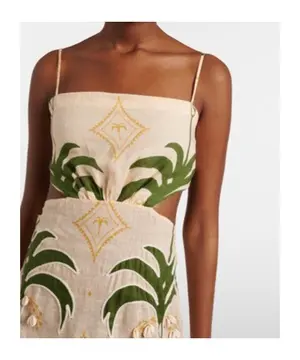Johanna Ortiz Printed Cotton And Linen Cut-out Midi Dress - Nude