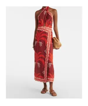 Johanna Ortiz Printed Linen Halterneck Midi Dress