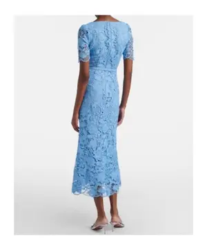 Monique Lhuillier Belted Lace Midi Dress