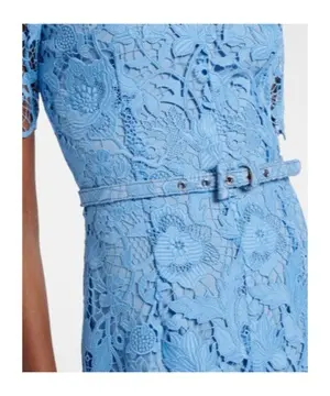 Monique Lhuillier Belted Lace Midi Dress