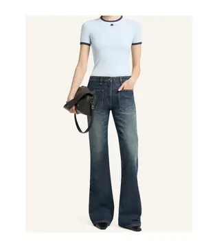 COURREGES Logo Embroidered Contrast Trim T-shirt