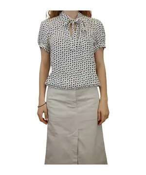 IBLUES Printed Graphic Blouse With Short Sleeves And Elasticated Hem - Gray