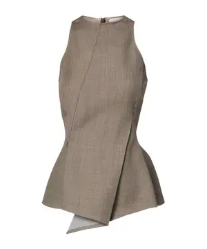 Magda Butrym Asymmetric Peplum Wool Top - Gray