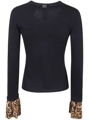 TWINSET V-neck Ruffled Jumper With Leopard Print Cuffs