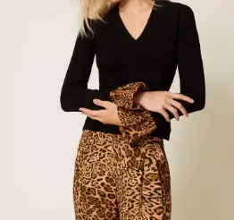 TWINSET V-neck Ruffled Jumper With Leopard Print Cuffs