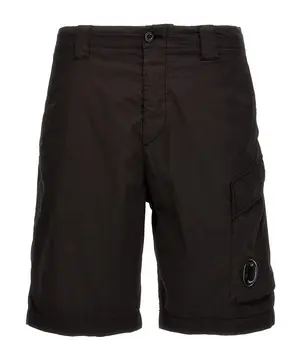 C.P. COMPANY 50 Fili Lens Detailed Straight Hem Shorts - Black