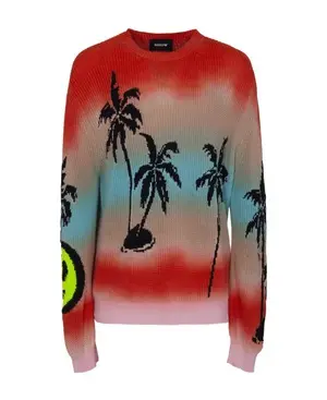 BARROW Plam Tree Graphic Intarsia Crewneck Sweater - Multicolor