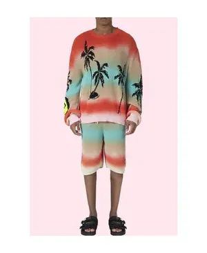 BARROW Plam Tree Graphic Intarsia Crewneck Sweater