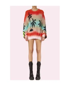 BARROW Plam Tree Graphic Intarsia Crewneck Sweater